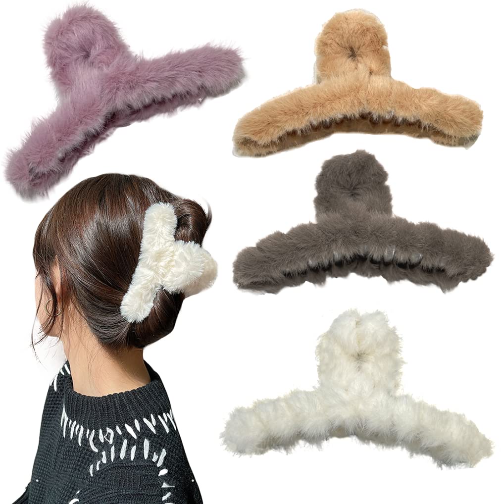 Msluna Korean Soft Furry Hair Claws Faux Fur Hair Clip Big Clamps Sweet ...
