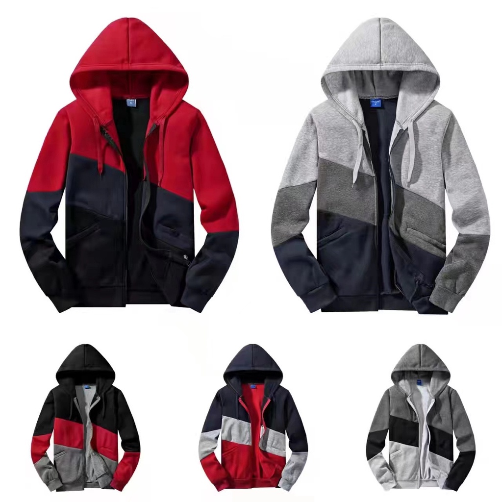 Unisex Cotton Hoodie Jacket Tricolor Combo With Zipper For Winter and ...