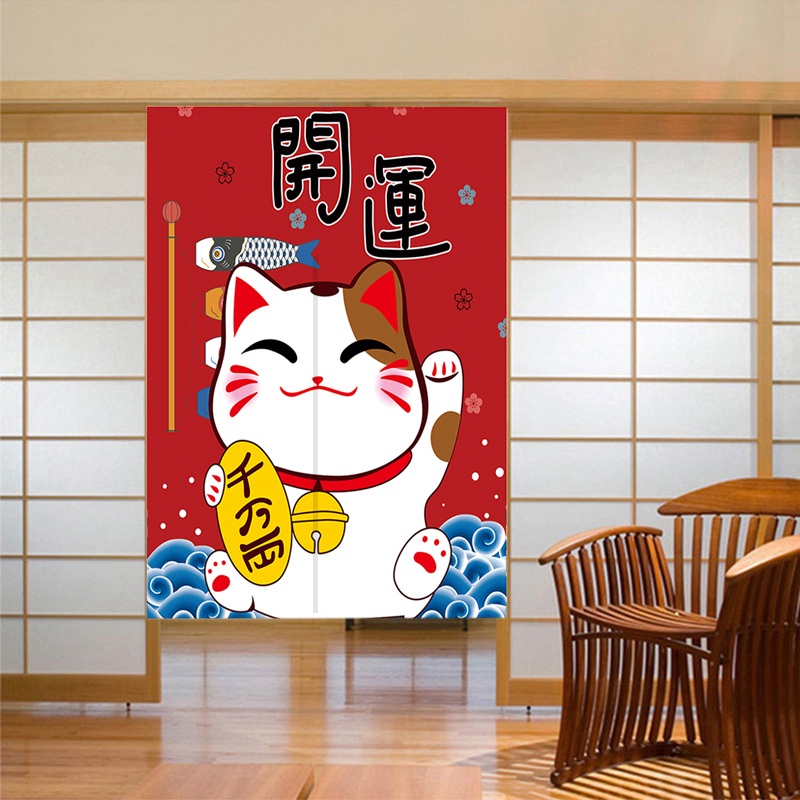 Japanese Door Curtain Lucky Cat Noren Living Room Bedroom Partition ...