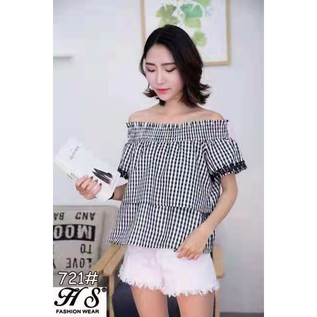 New Stripewomen Korean Off Shoulder Blouse Casual Hs 721 Shopee