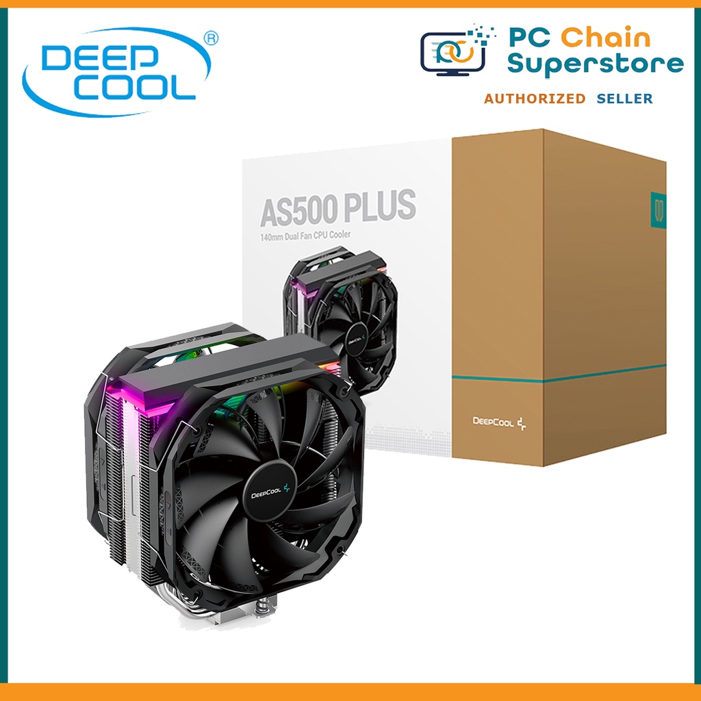 DeepCool AS500 PLUS / WH ARGB High Performance Slim CPU Air Cooler Dual 140MM Fan Black / White ...