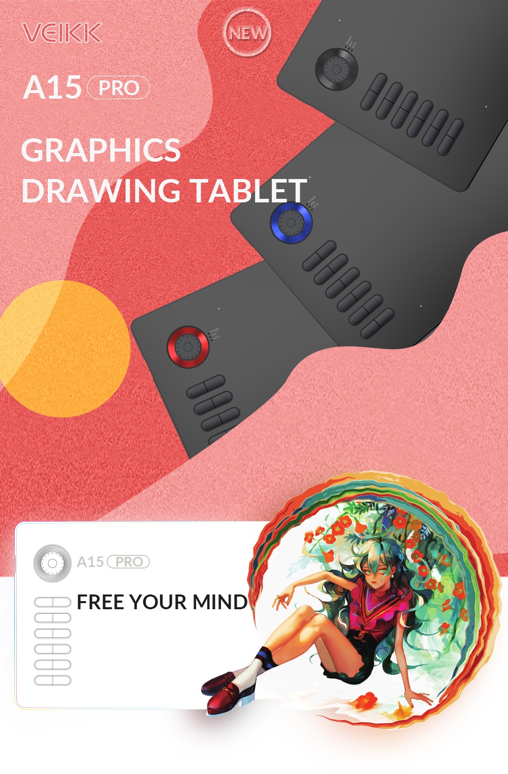 VEIKK A15PRO Digital Graphic Drawing Tablet 8192 Levels 290PPS With ...