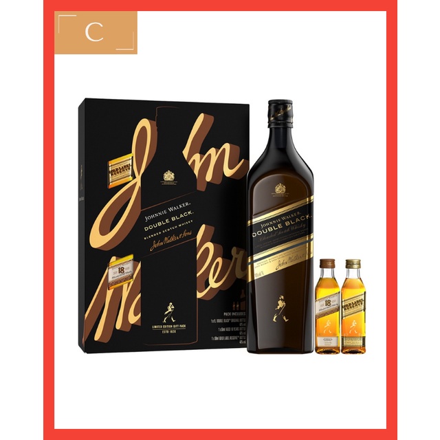 Johnnie Walker Double Black 1L Festive Gift Pack w/ FREE Gold Label ...