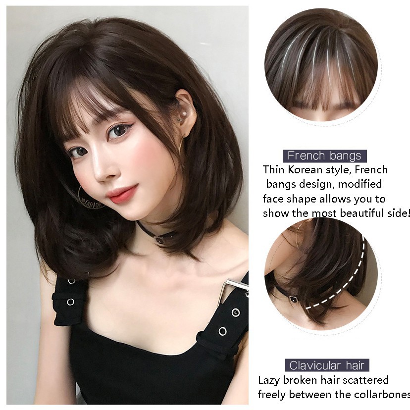 wig* New wig female short hair with bangs round face BOBO head inner ...