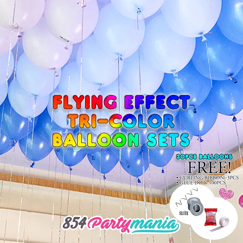 34pc TRI COLOR Set Flying Balloon Effect Bundle Set Ceiling Balloon ...