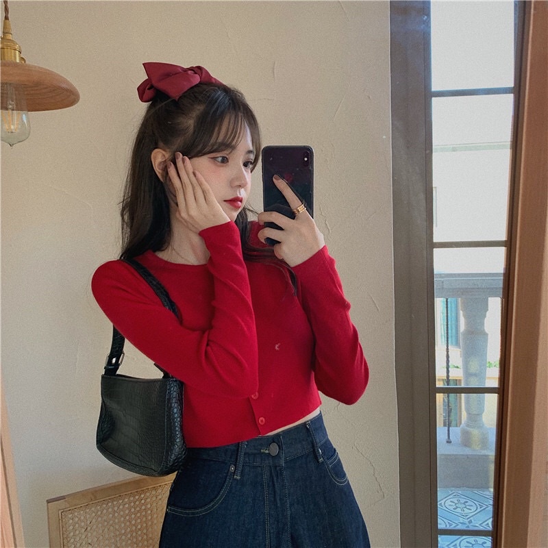 korean knitted longsleeve blouse / top / summer knitted jacket / crop ...