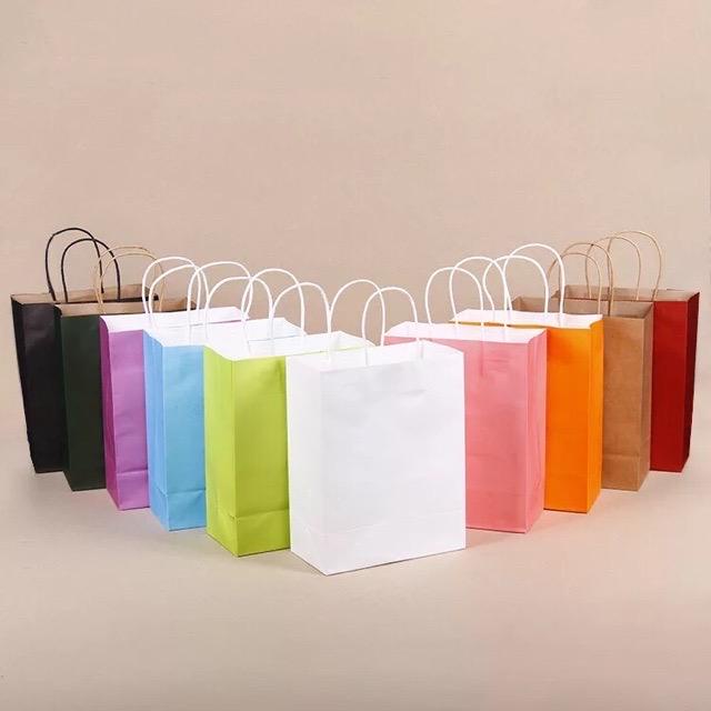 12 Pcs Color Paper bag Plain Handle bag Gift bag Hand bag Paperbag ...