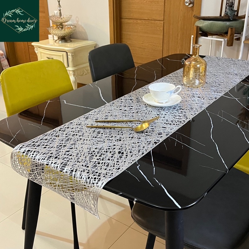 4/6 seater Table Runner Bronzing Hollow Out Giling PVC Waterproof ...