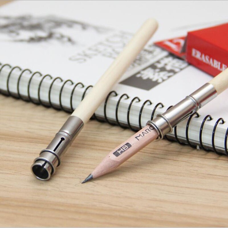 5pc Adjustable Metal Single-head Wooden Rod Pen Holder Pencil Extender ...