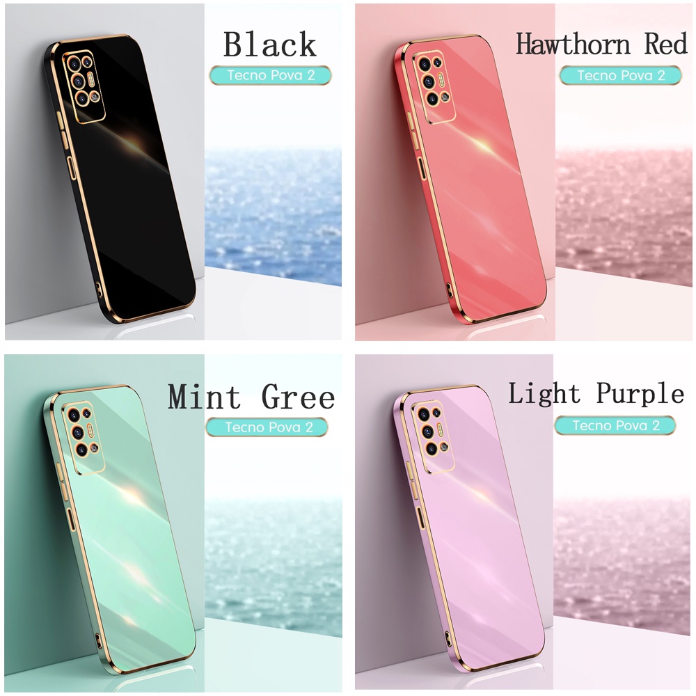Tecno Pova 2 Case Plating With Straight Edges Casing Soft Waterproof ...