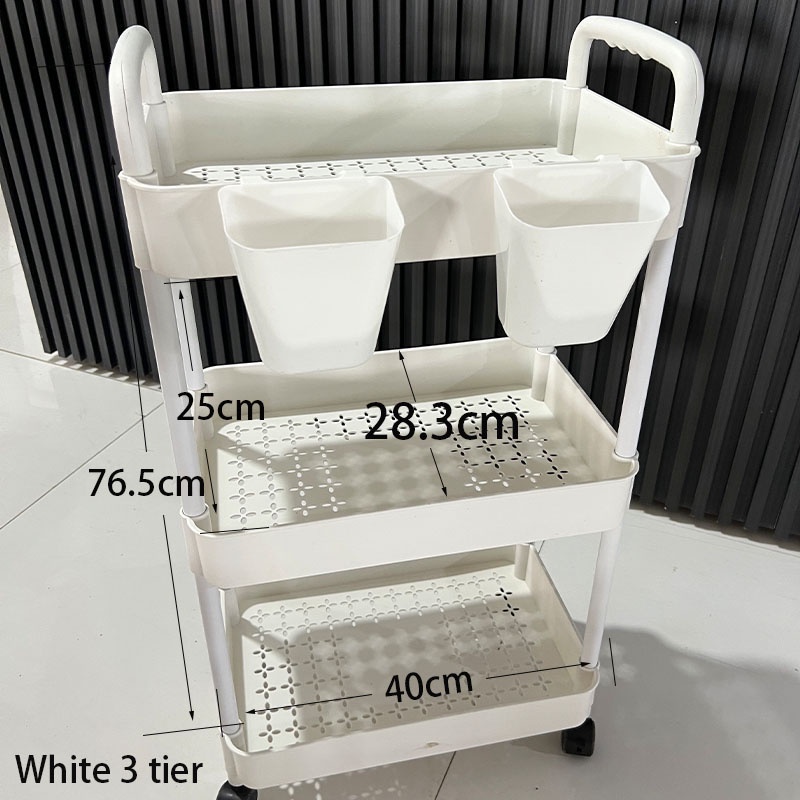 3-Tier Kitchen Bathroom Bedroom Organizer Trolley Utility Cart ABS Tray ...
