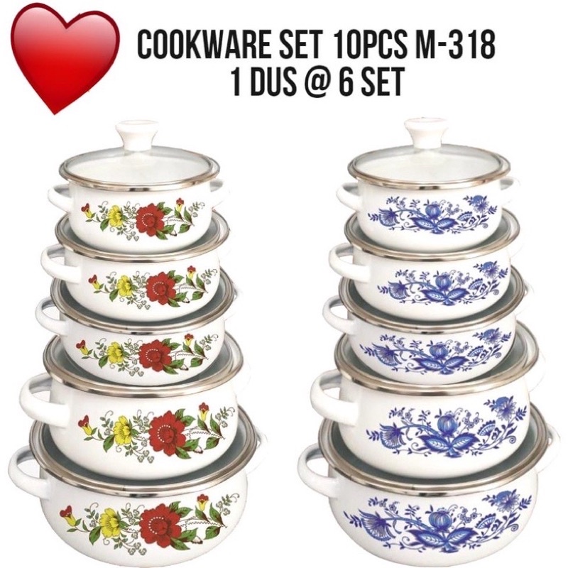 Enamel Pot Set Flower Motif 10 Pcs Glass Lid | Shopee Philippines