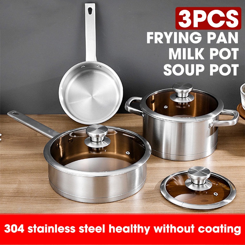 3PCS/Set Non Stick 304 Stainless Steel kitchen Cookware set （Include ...