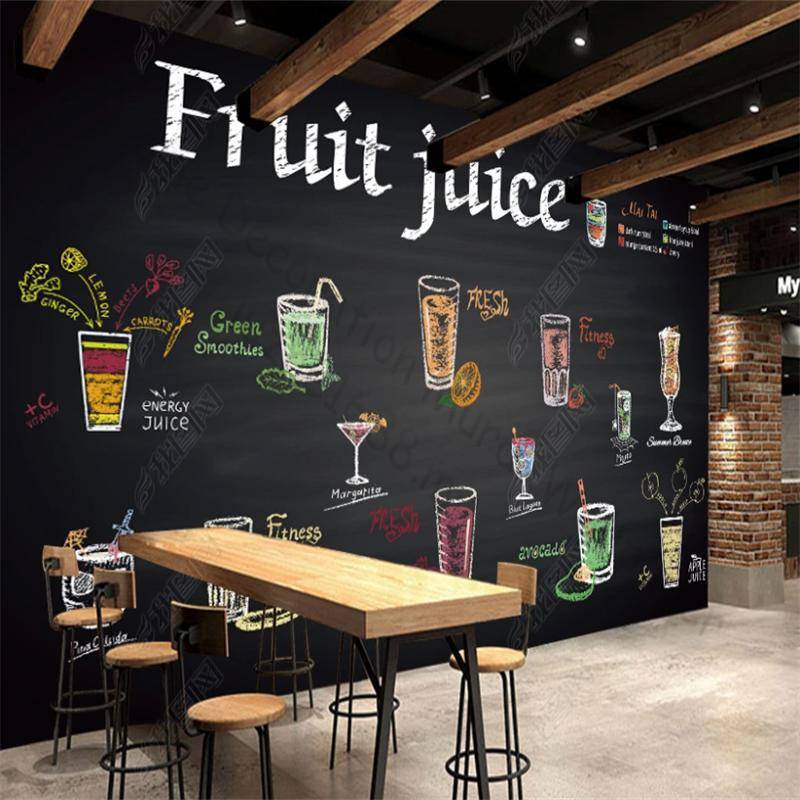 Custom Blackboard fruit juice wallpaper for industrial decor milk tea ...