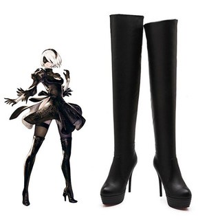 New Game Nier Automata Cosplay Shoes YoRHa 2B Knee Length PU Leather ...