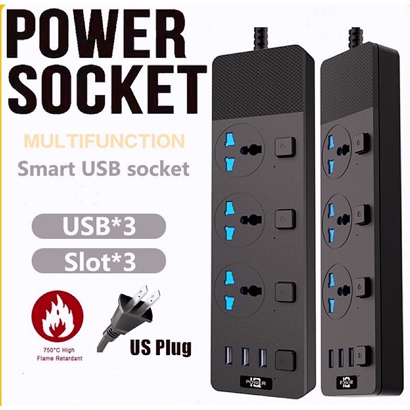 US Plug 2500W Power Strip with USB Ports Jacks Surge ProtectorUniversal ...
