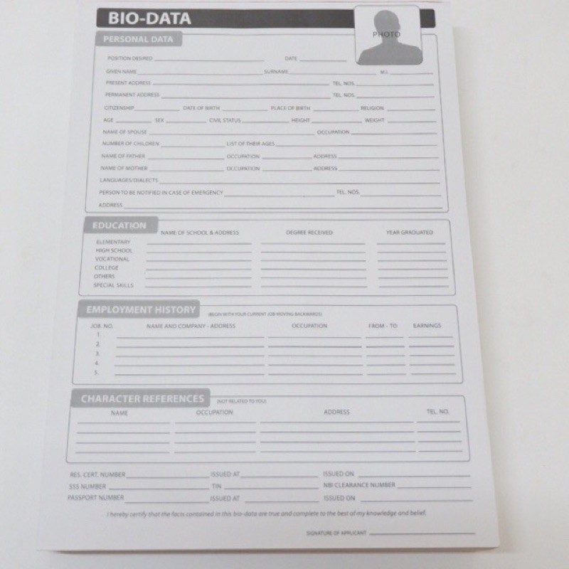 BIODATA SOLD PER PAD 100PCS | Shopee Philippines