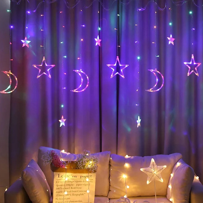 2024 Ramadan Decorations Moon Star Curtain Garland Lights EID Mubarak ...