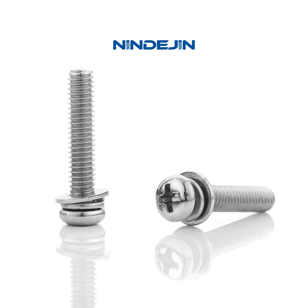NINDEJIN Cross Recessed Pan Head Screw with Washer Stainless Steel M5 M6 M8 Three Combination ...