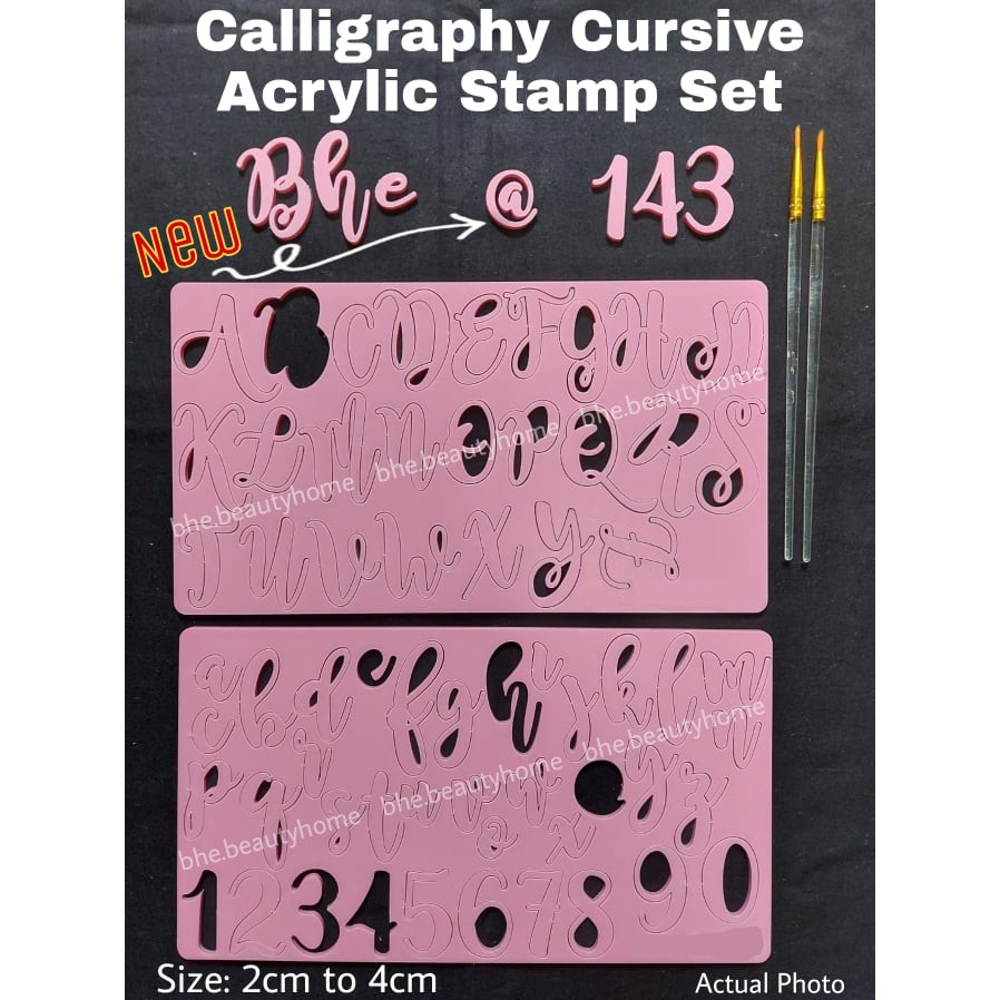 Calligraphy CURSIVE Stamp Acrylic Set Alphabet Complete set Numbers ...