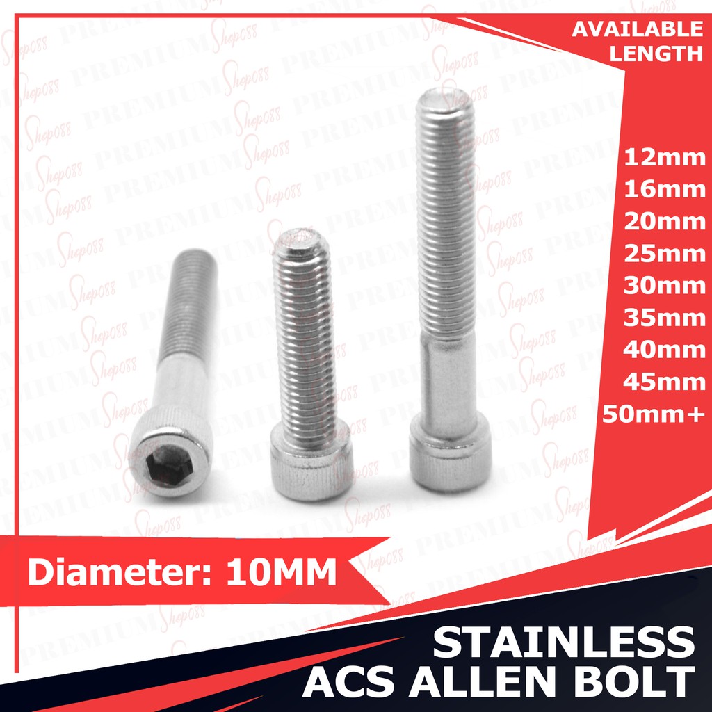 M10 10MM Stainless Allen Bolt Socket Head Cap Screw Coarse 1.5P ...