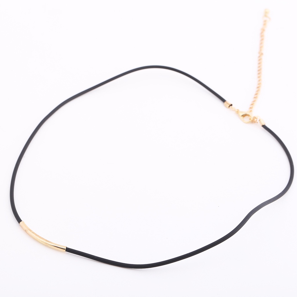 Japan Black Leather Rope Necklace Women Gold Tube Necklace Woman Short ...