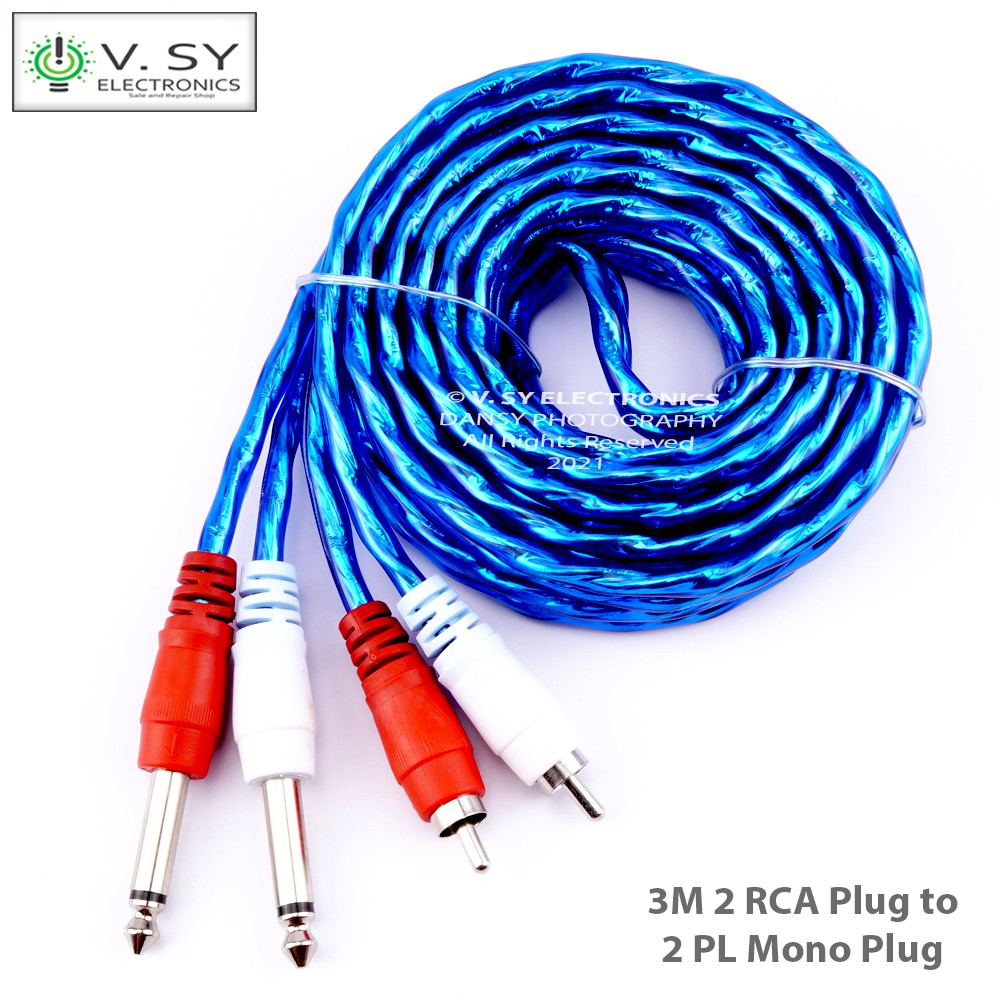 Heavy Duty 2 Male RCA Plug to 2 Male PL 6.35mm Mono Plug Jack Audio ...