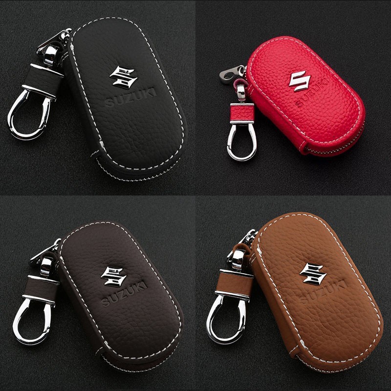 Suzuki Leather Car Key Bag Case Logo Keychain Ring Zipper Auto ...