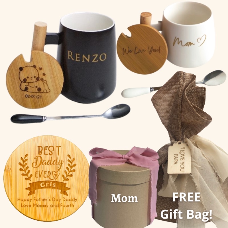 Engrave Personalized Mug With Name Bamboo Lid Box Corporate Gift Set ...