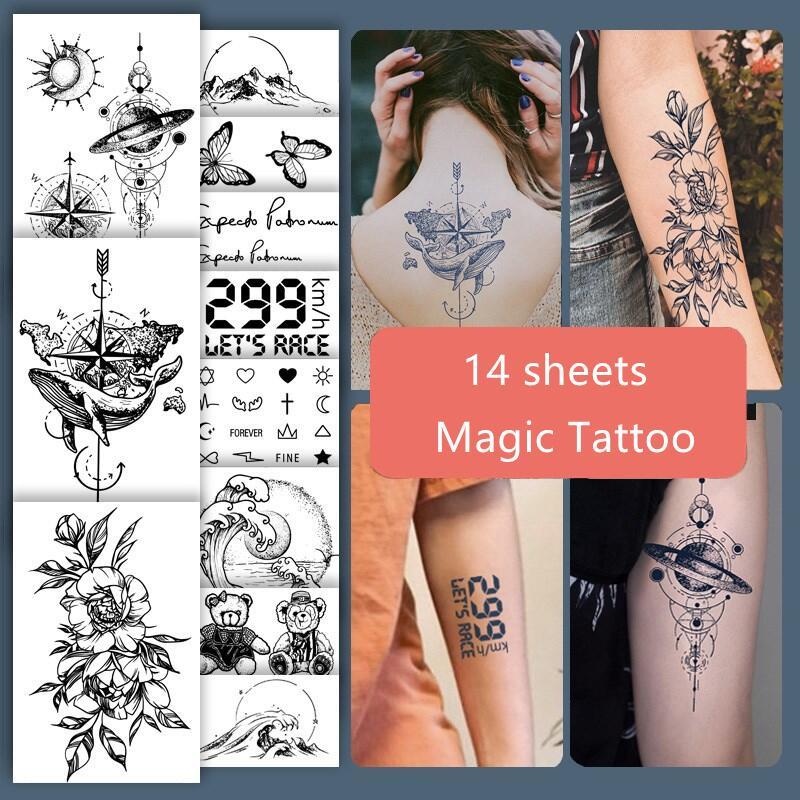 【MEET Magic Tattoo】14 Sheets Magic Tattoo Waterproof Temporary Tattoo ...