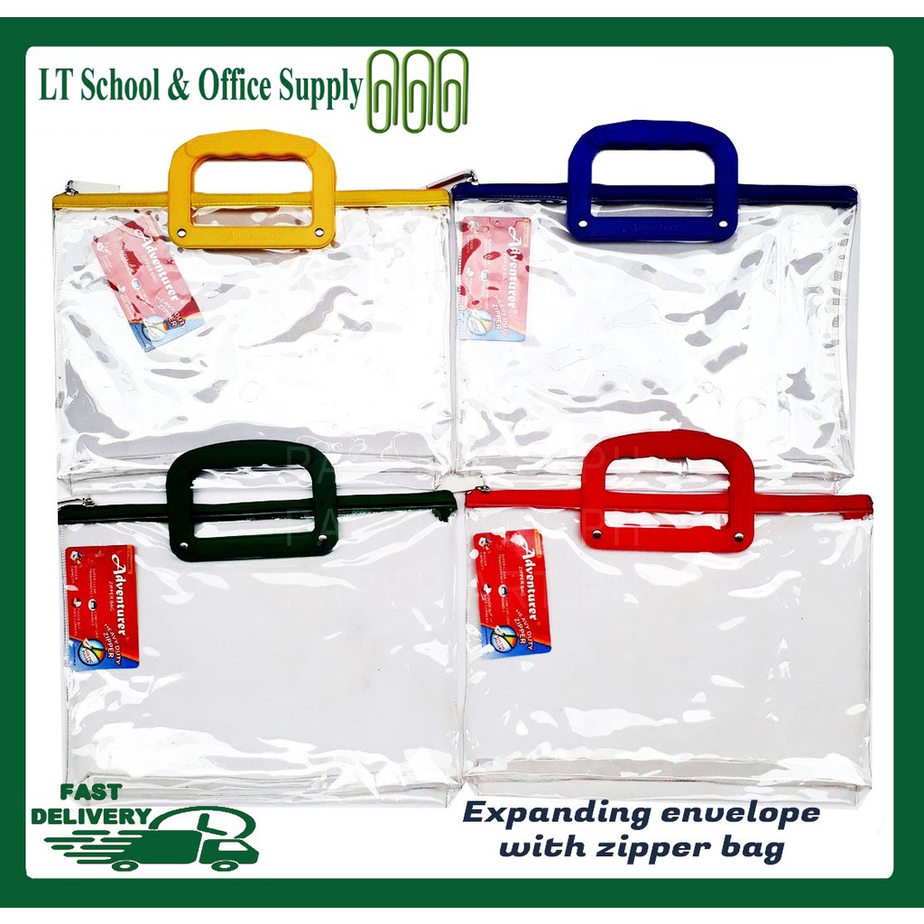 Adventurer Clear Expanding Plastic Envelop zipper bag size FC 8.5 x 13 ...