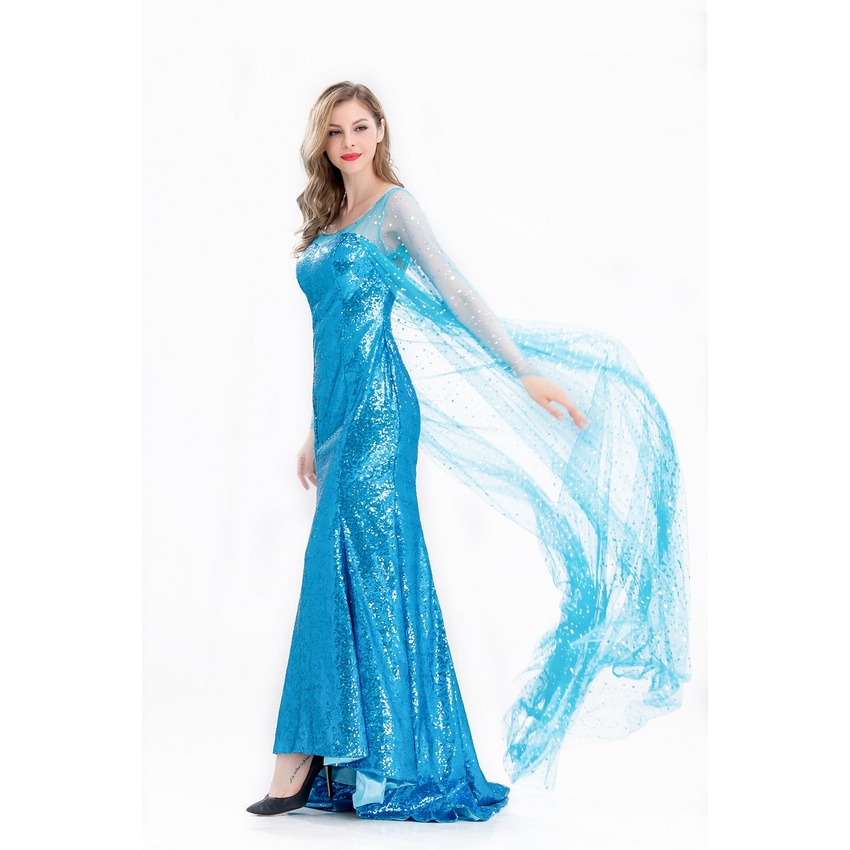 Adult Elsa Frozen Princess Long Dress Princess Elsa Dress Cosplay ...