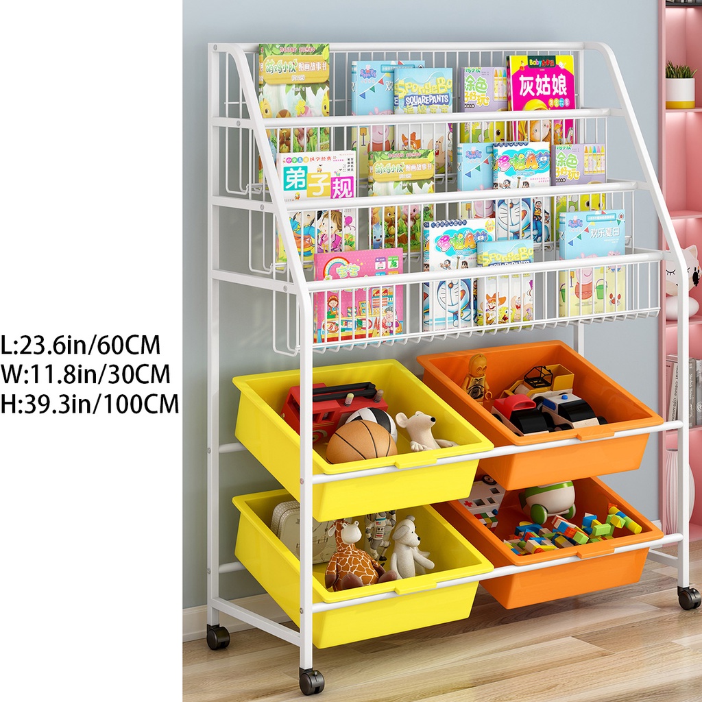 Kids Toy Storage Rack Children's Bookshelf Multi Purpose Display ...