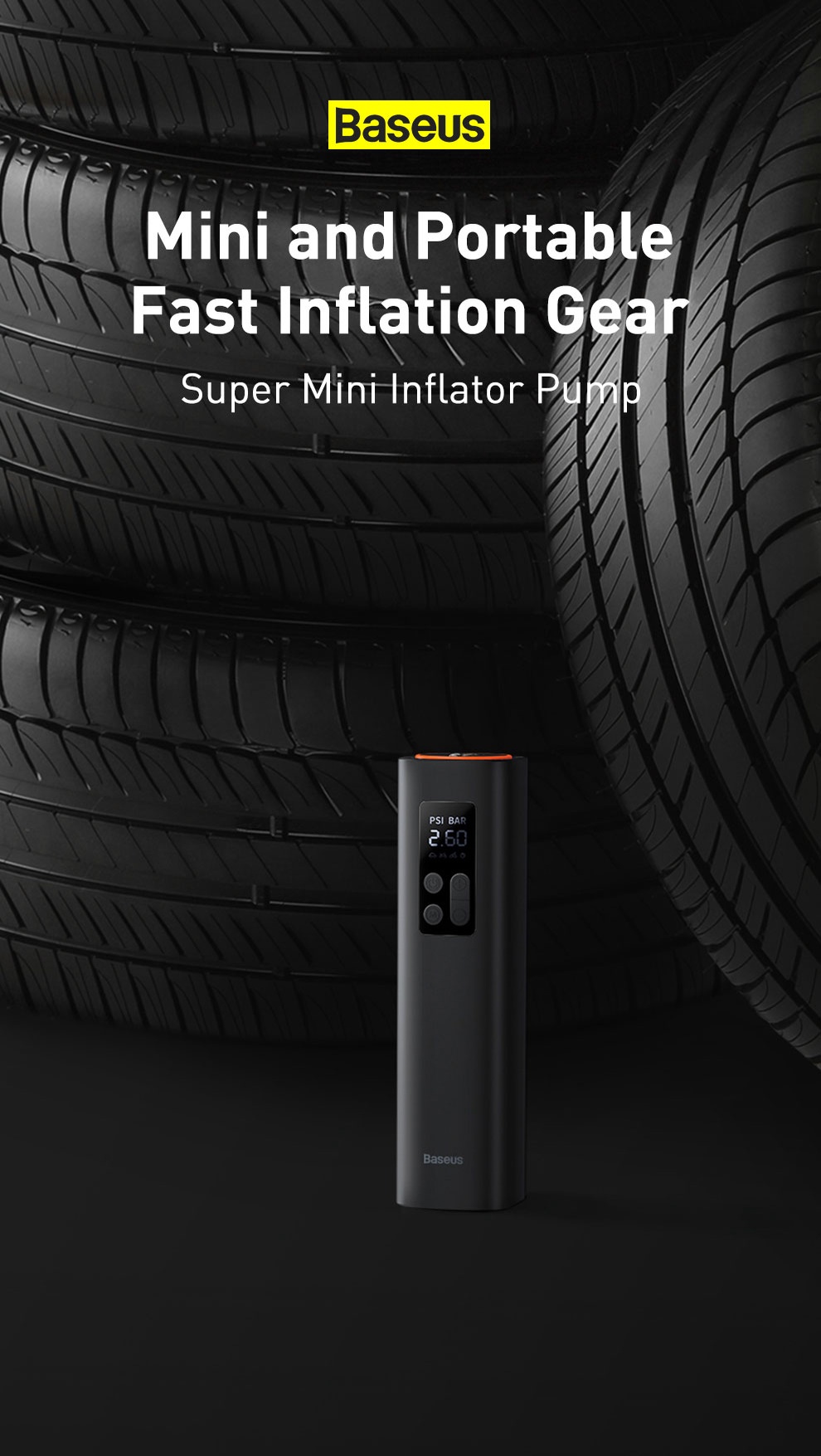 Baseus Super Mini Digital Display Inflator Pump Maximum Pressure 150PSI ...