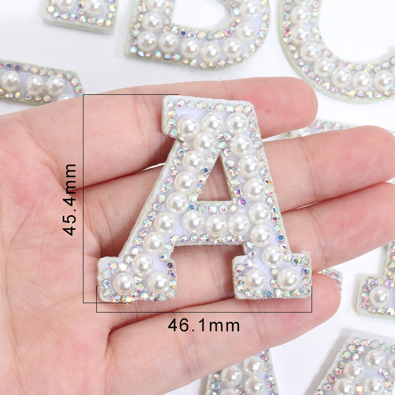 【ready stock】26 English Alphabet A-Z Pearl Letter Patches Rhinestone ...