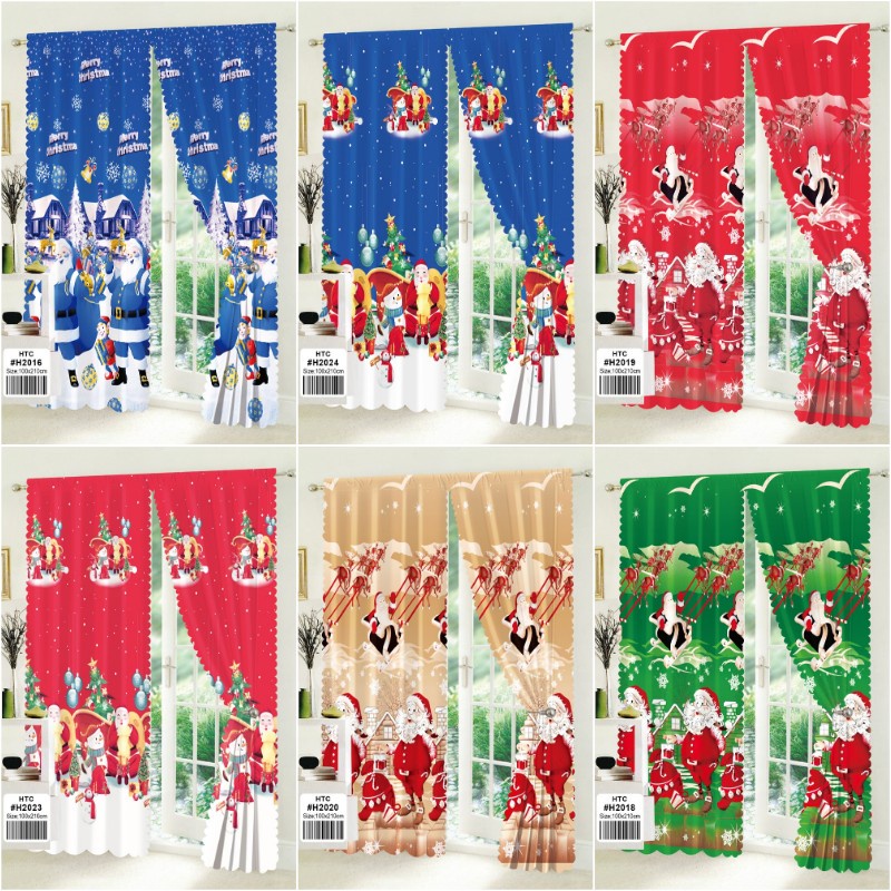 Christmas Curtain New Party Curtains Sales 5D Room Decor Red Green Blue ...