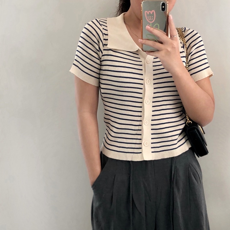 Lui Top - Stripes Knit Polo Shirt | Shopee Philippines