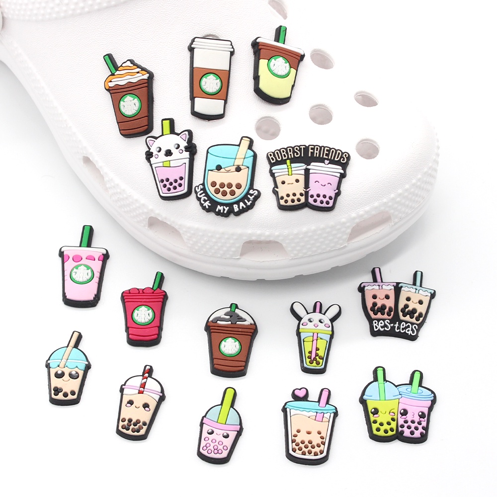 Milktea Sereis Jibbits for Croc Charm Jibitz Pin Cartoon Pearl Milk Tea ...