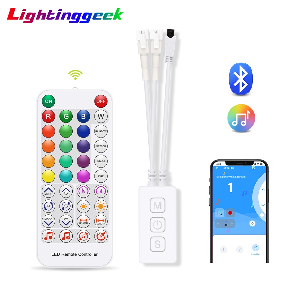 Lightinggeek LED Controller SP611E Bluetooth Music App for WS2811 WS2812b Addressable LED Light ...