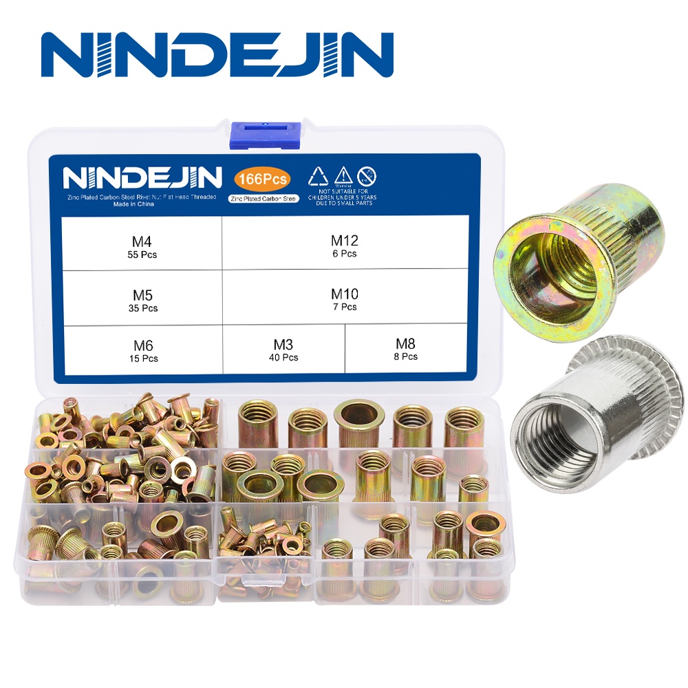 NINDEJIN 85/166Pcs Blind Rivet Nut M3 M4 M5 M6 M8 M10 M12 Rivnut ...
