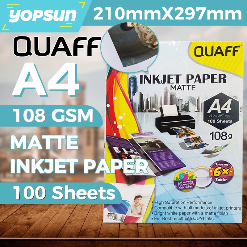 Quaff Inkjet Paper Matte A4 108Gsm 100Sheets | Shopee Philippines
