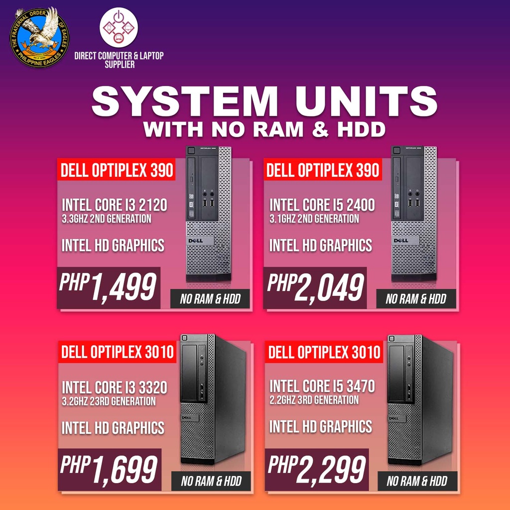 CPU PC Desktop No RAM and No Hard Disk Drive Computer System Units Core ...