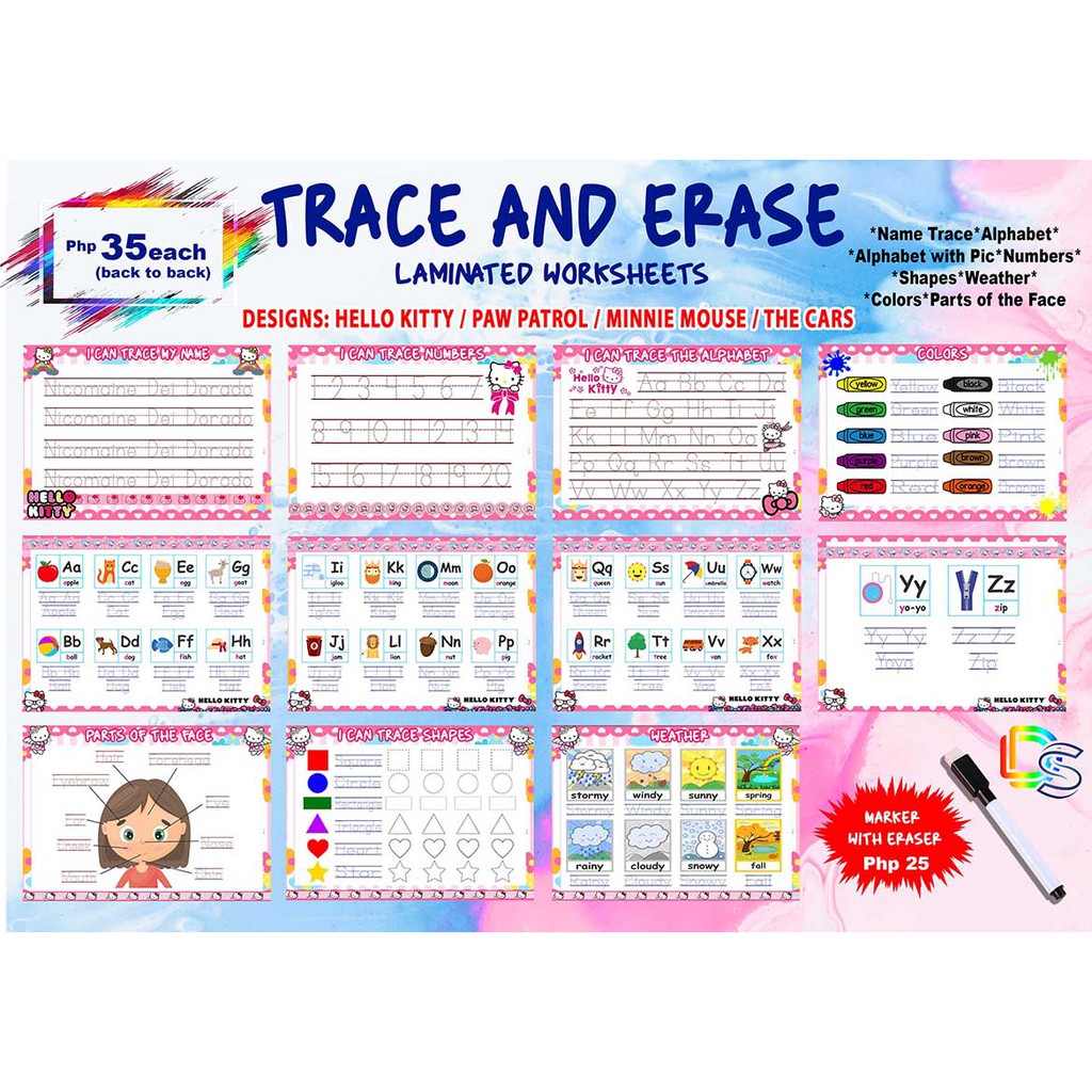 PERSONALIZED TRACE & ERASE LAMINATED WORKSHEETS A4 SIZE PER SHEET ...