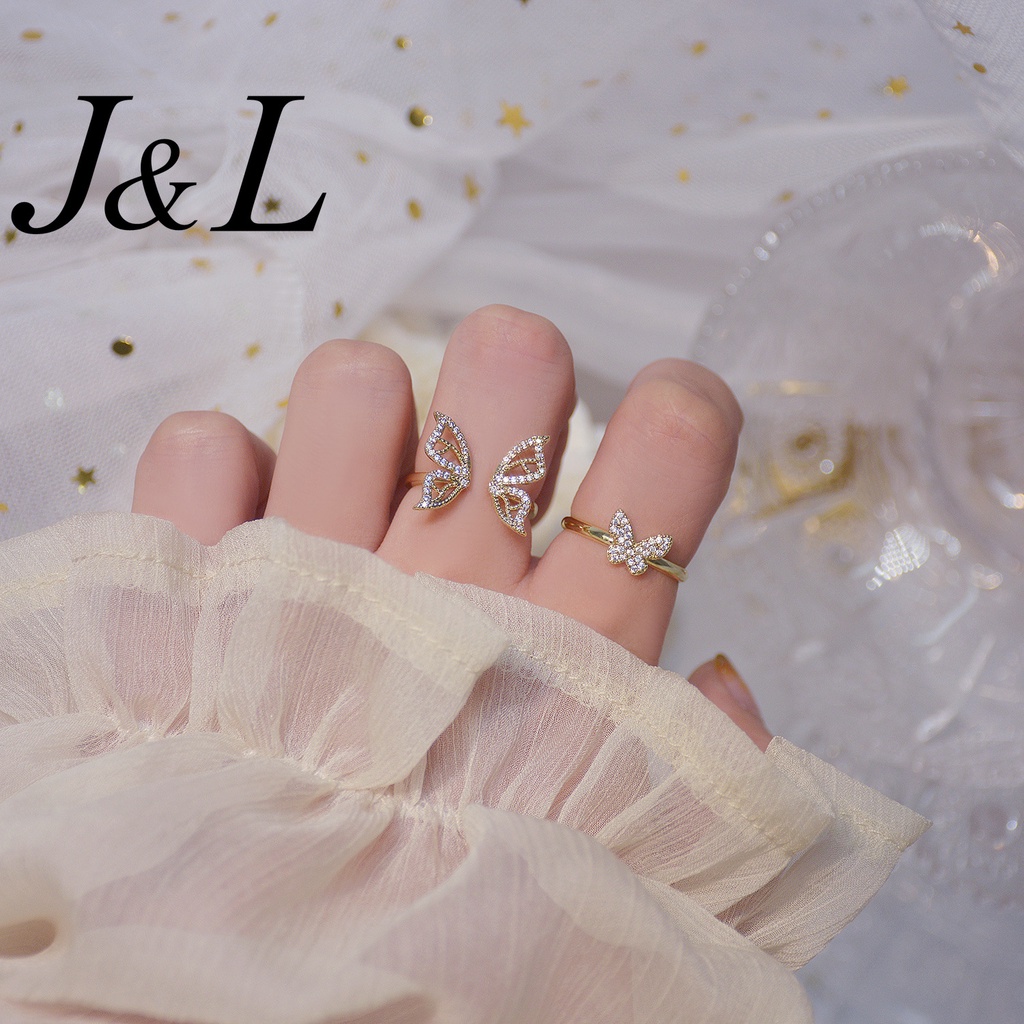 Fashion Women Jewelry Simple Alloy Rhinestone Butterfly Finger Ring ...