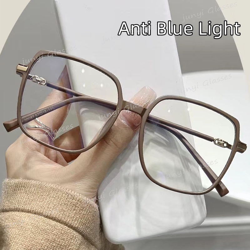 COD Korean Frosted Coffee Color Glasses big Square Frame Eyeglasses ...