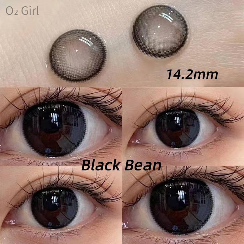 Grade(0~-8.00) Black Color Lens Natural Contact Lenses Yearly Use 2pcs ...
