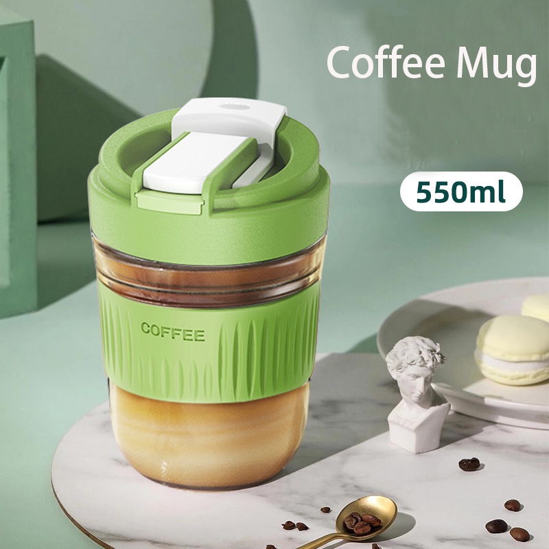 COD Glass Travel Coffee Mug Reusable Coffee Cup with Lid and Straw Portable To Go Iced Tea Cup ...