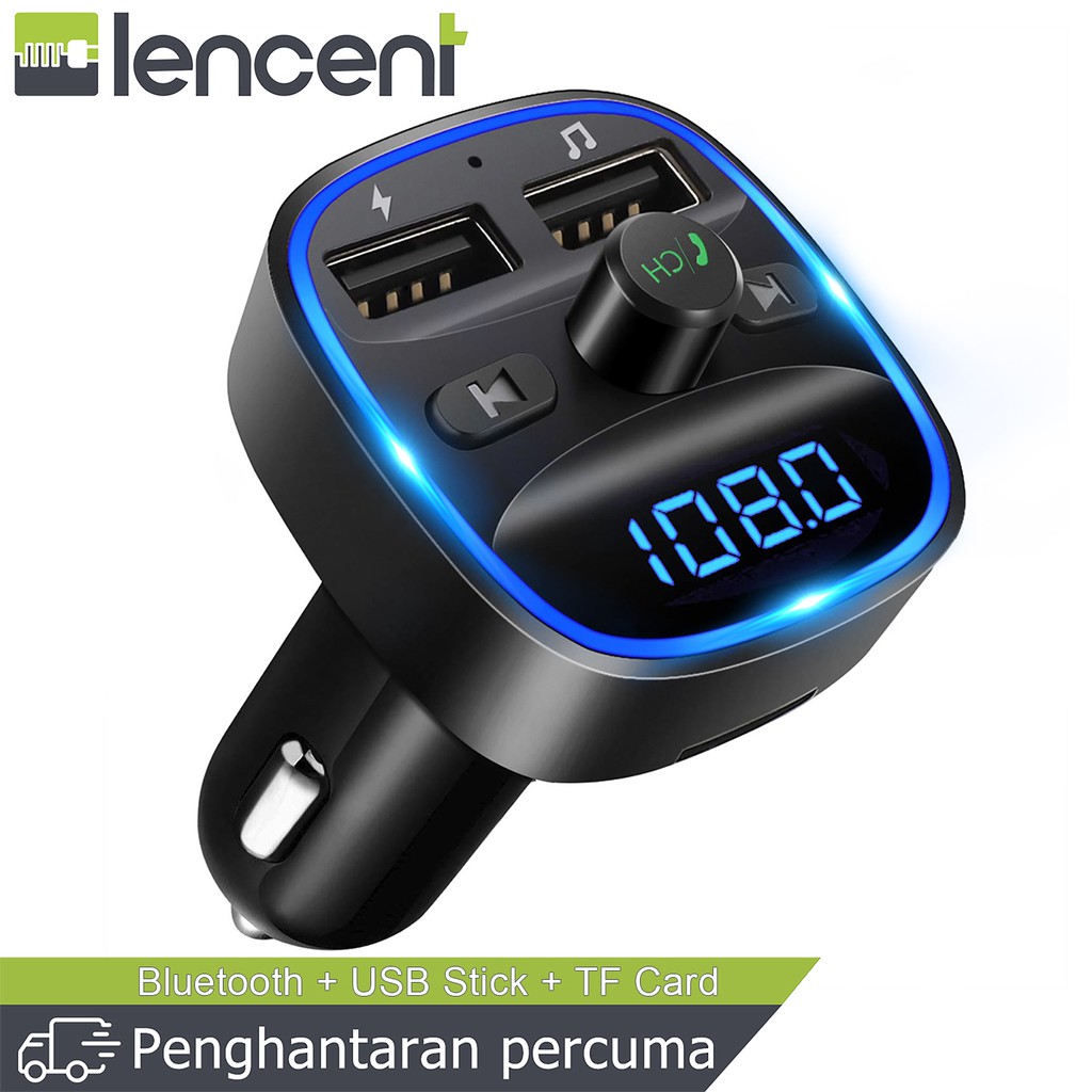 LENCENT Bluetooth FM Transmitter Car Mounts with USB Port MP3 Phone Car Music Player TF Card Car ...