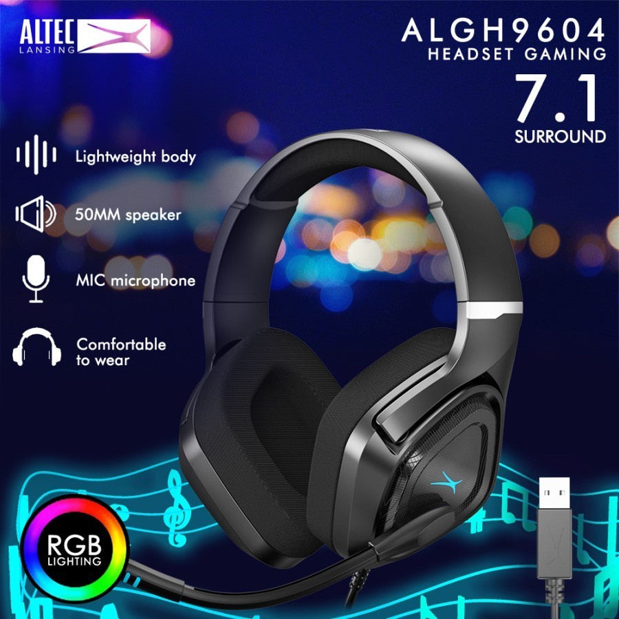 Altec ALGH-9604 USB 7.1 Virtual Surround Sound RGB Gaming Headset 50mm ...