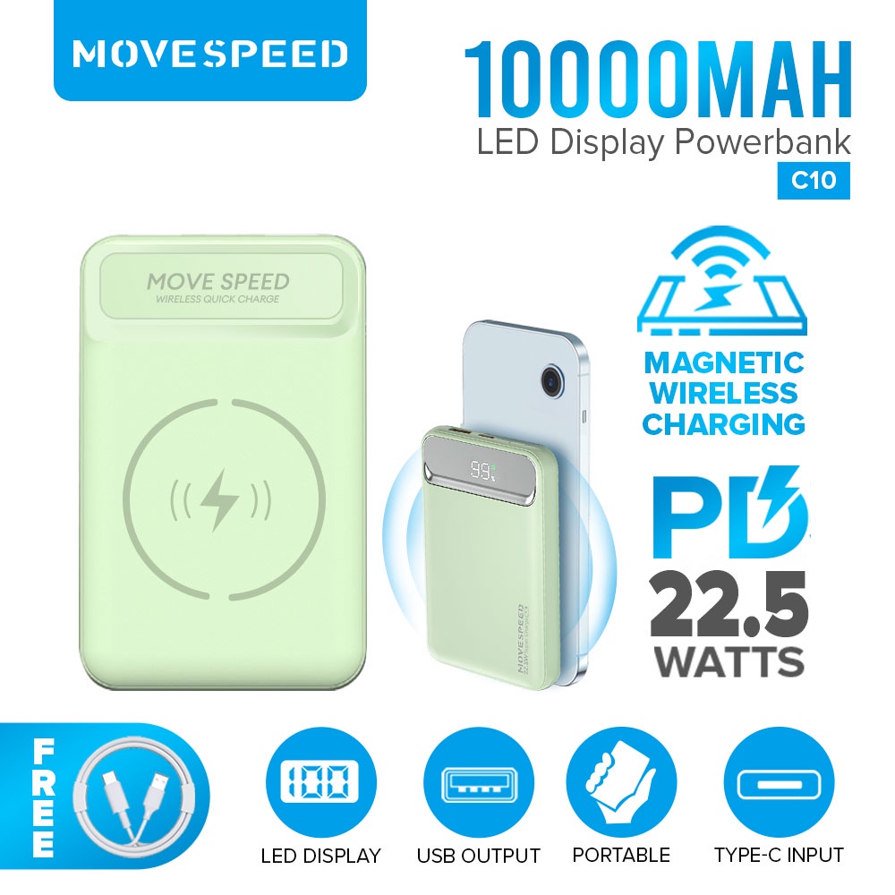 Move Speed C10 10000mAh Magnetic Wireless PowerBank Fast Charging 22.5W ...